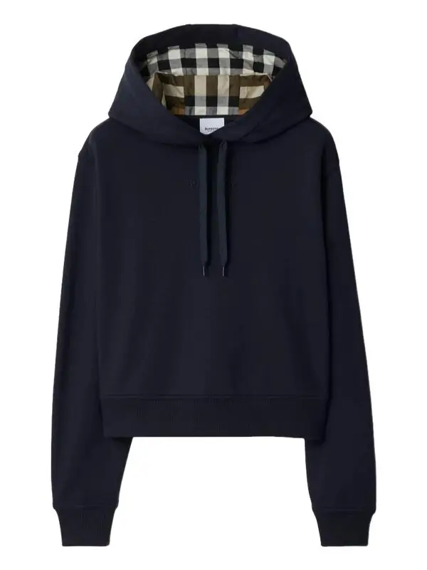 Burberry Cropped Drawstring Hoodie - Navy Blue