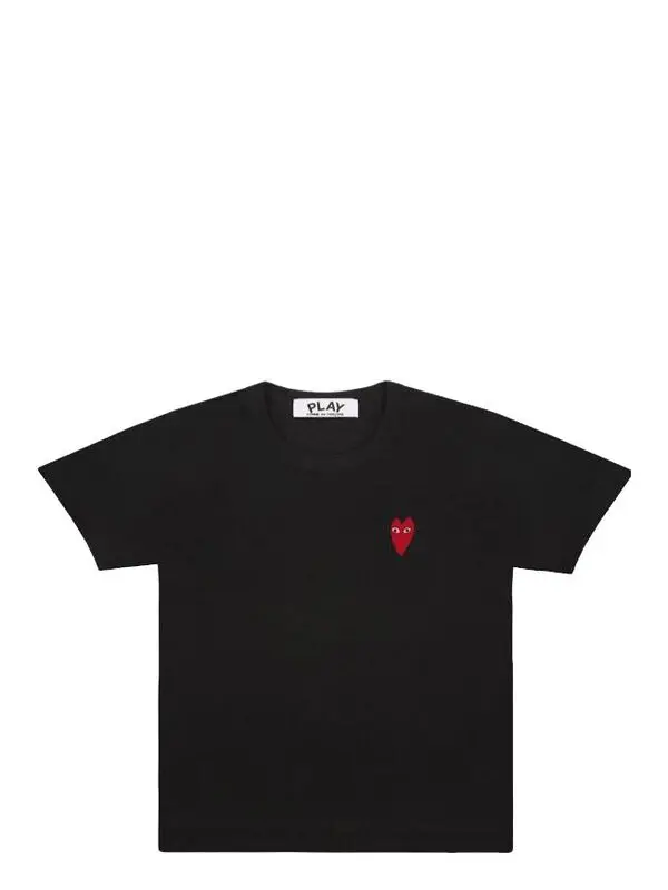 Comme Des Garçons Short Sleeve T-shirt With Red Heart Applique - Black