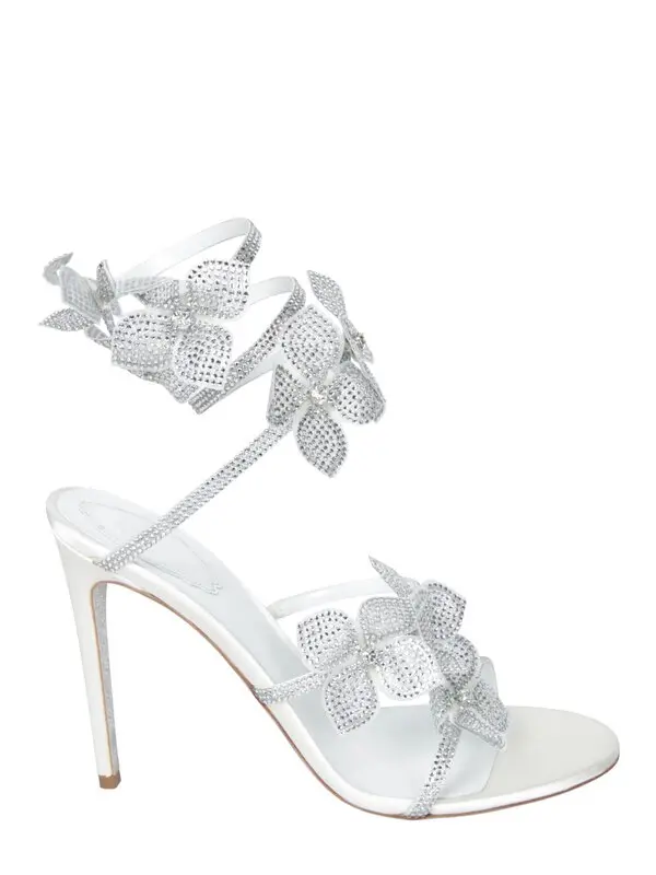 Rene Caovilla Embellished Floral High Heel Sandals - White