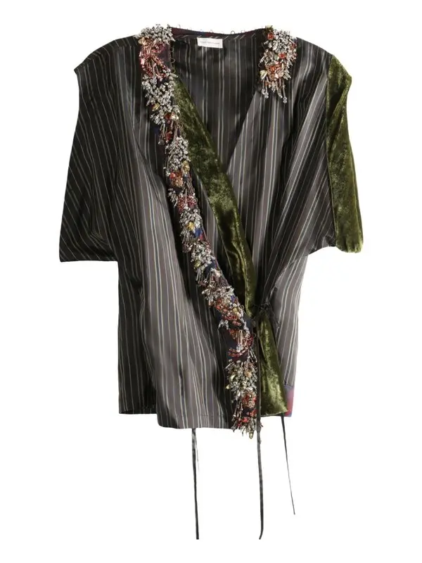 Dries Van Noten Embellished Striped Wrap Top - Brown