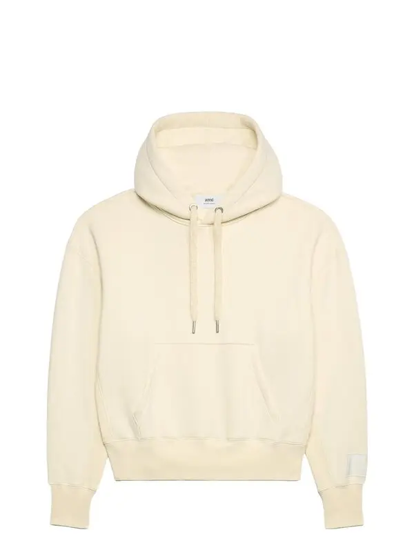 Ami Long-sleeved Drawstring Hoodie With Embroidered Logo - White