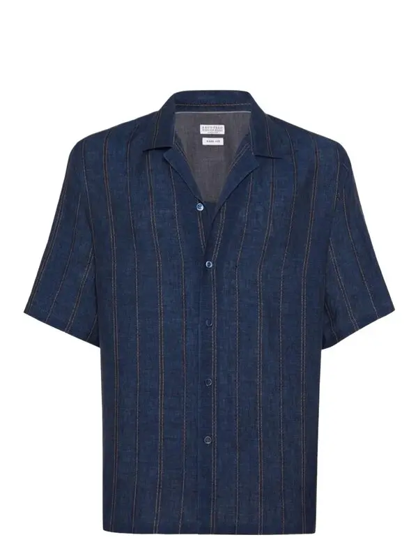 Brunello Cucinelli Easy Fit Striped Shirt - Navy Blue