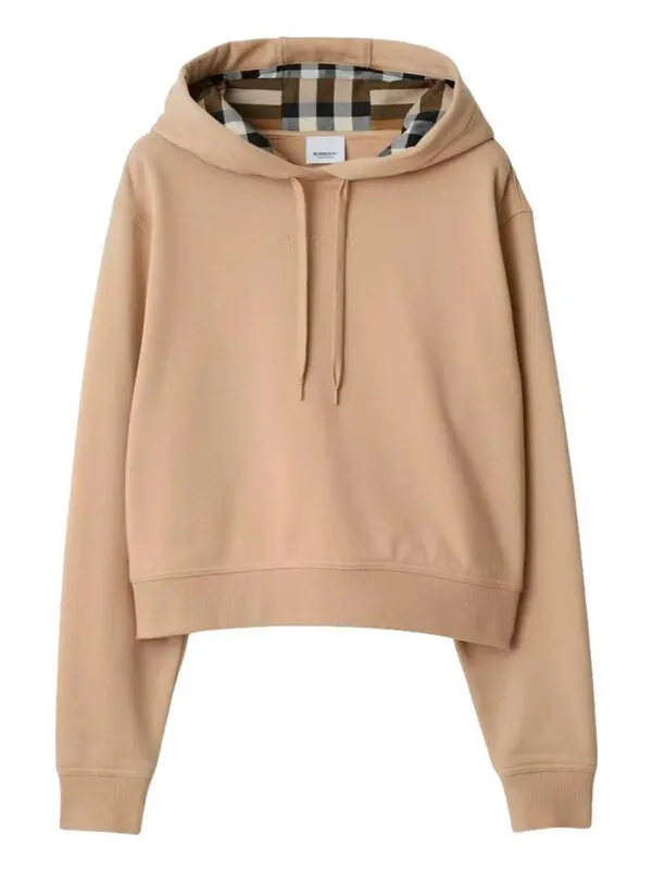 Burberry Long Sleeve Cropped Hoodie - Nude