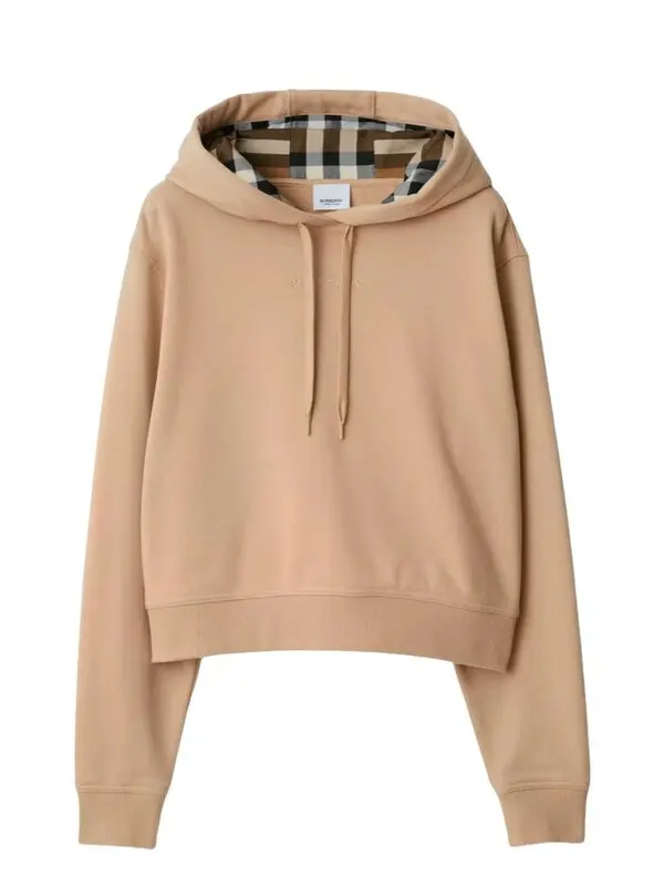 Burberry Long Sleeve Cropped Hoodie - Tan