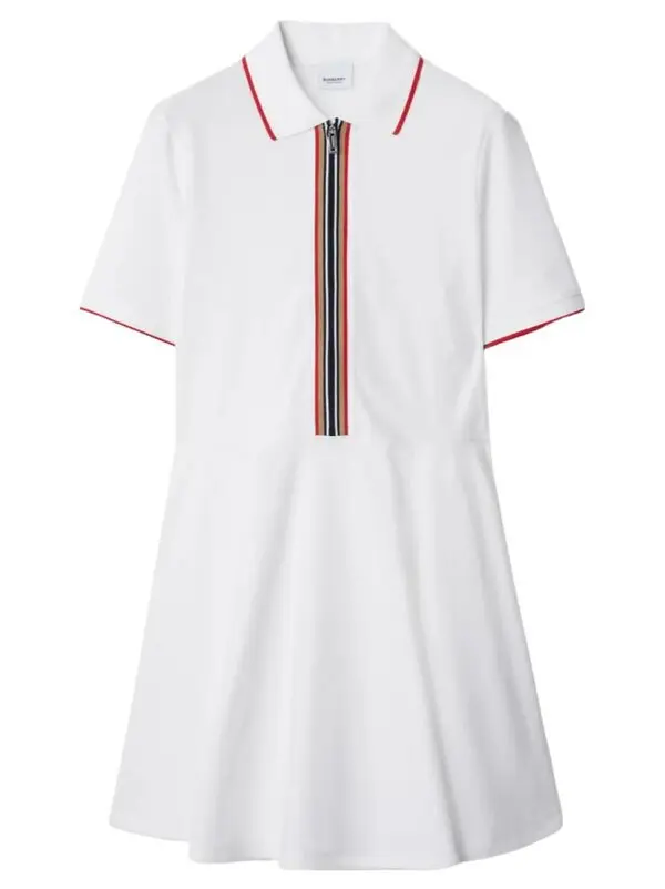 Burberry Polo Dress With Signature Stripes - White