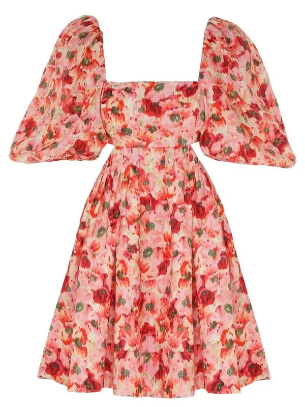 Zimmermann Lightburst Floral-printed Square Neck Mini Dress - Pink