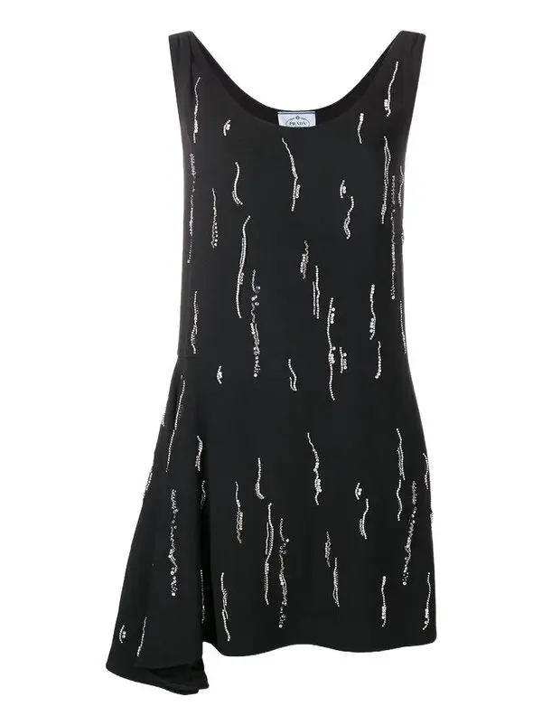 Prada Embellished Asymmetric Dress - Black