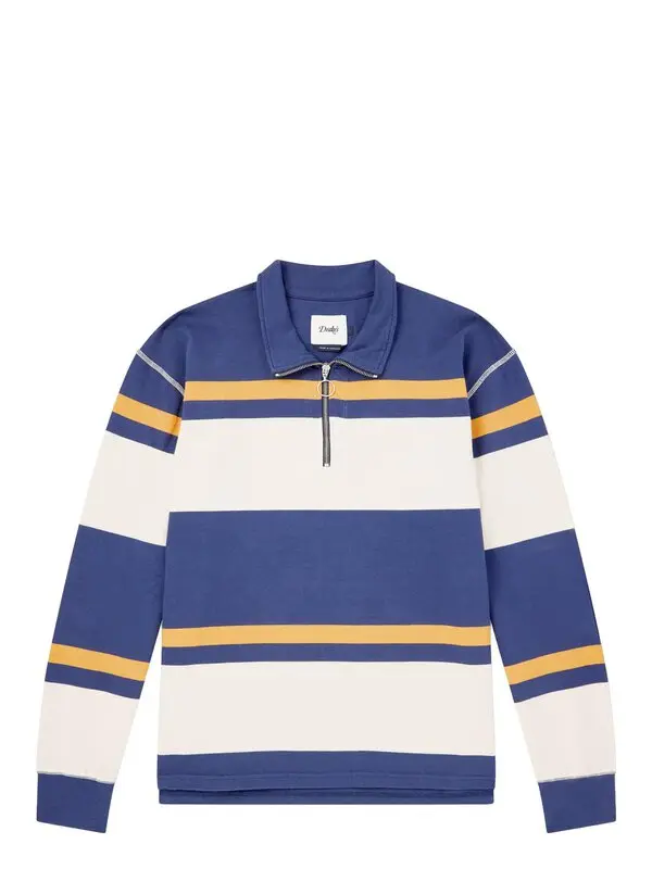 DRAKE'S Striped Cotton-jersey Half-zip Polo Shirt - Blue