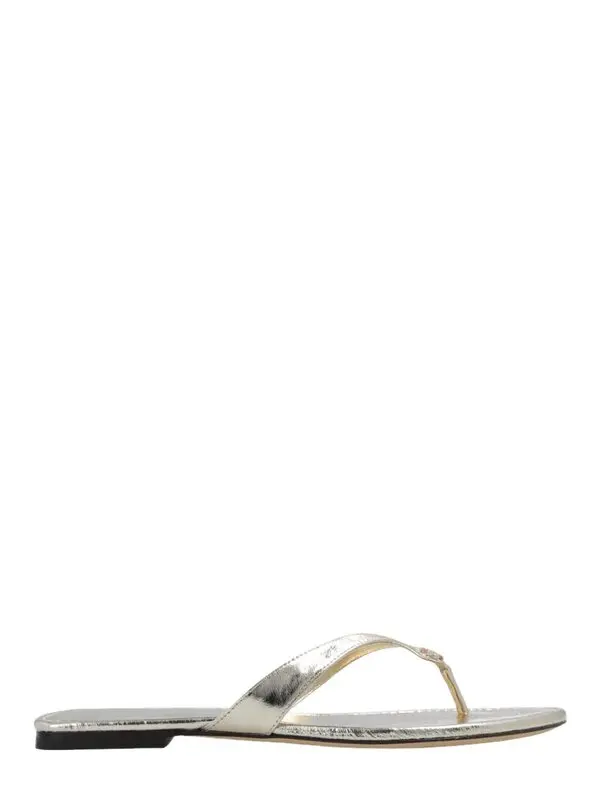 Tory Burch Logo Detailed Metallic Flip Flops - Gray