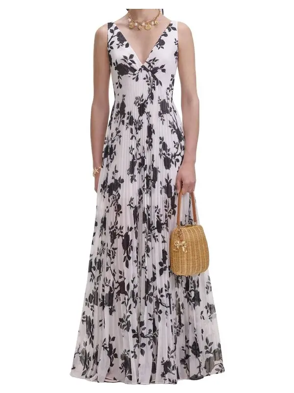 SELF-PORTRAIT Sleeveless Floral-print Chiffon Maxi Dress - Gray