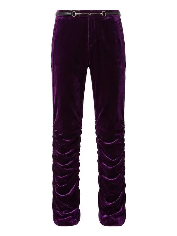 Gucci Belted Ruched Velvet Pants - Purple