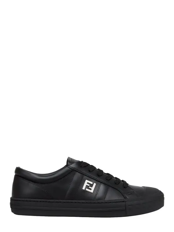 Fendi Palladium Finished Metal Ff Domino Low-top Sneakers - Black