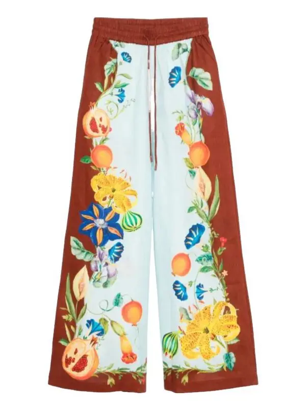 ALEMAIS Dahlia Printed Wide Leg Trousers - Chocolate Brown