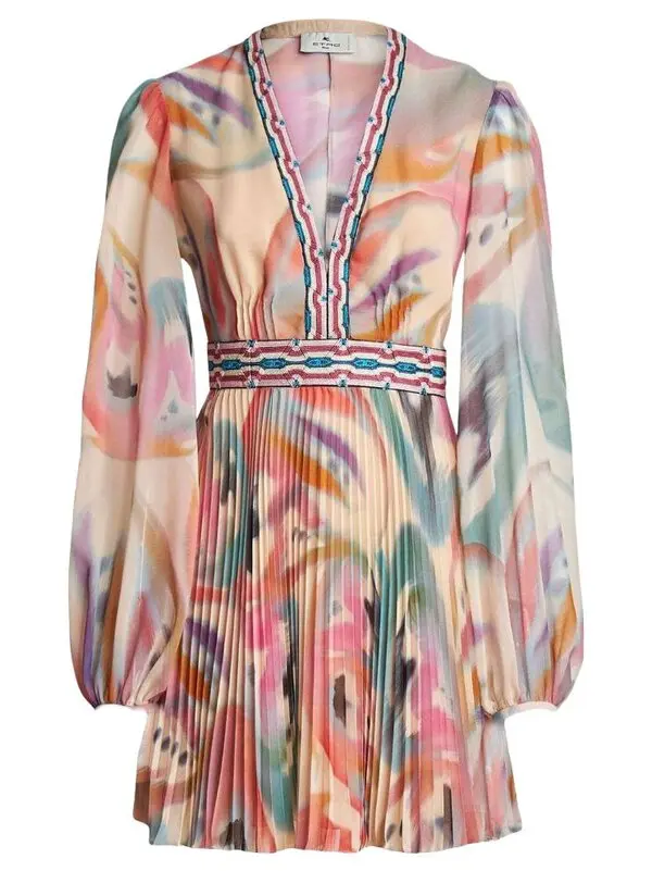 Etro Graphic Printed V-neck Mini Dress - Multicolor