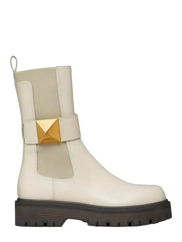 Valentino Garavani One Stud Calfskin Boots - Light Ivory White