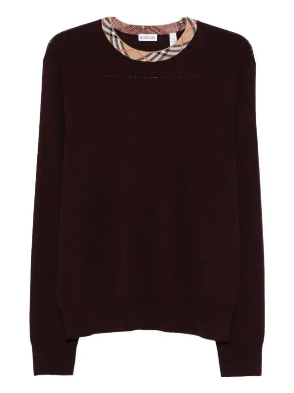 Burberry Crew Neck Knitted Jumper With Check Detail - Black