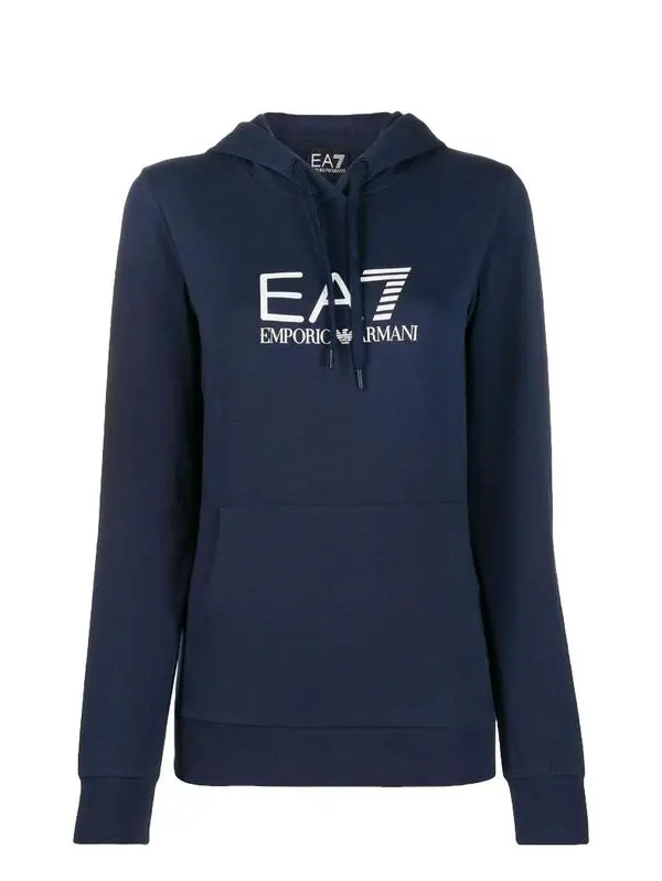 EA7 Logo Print Hooded Sweatshirt - Black