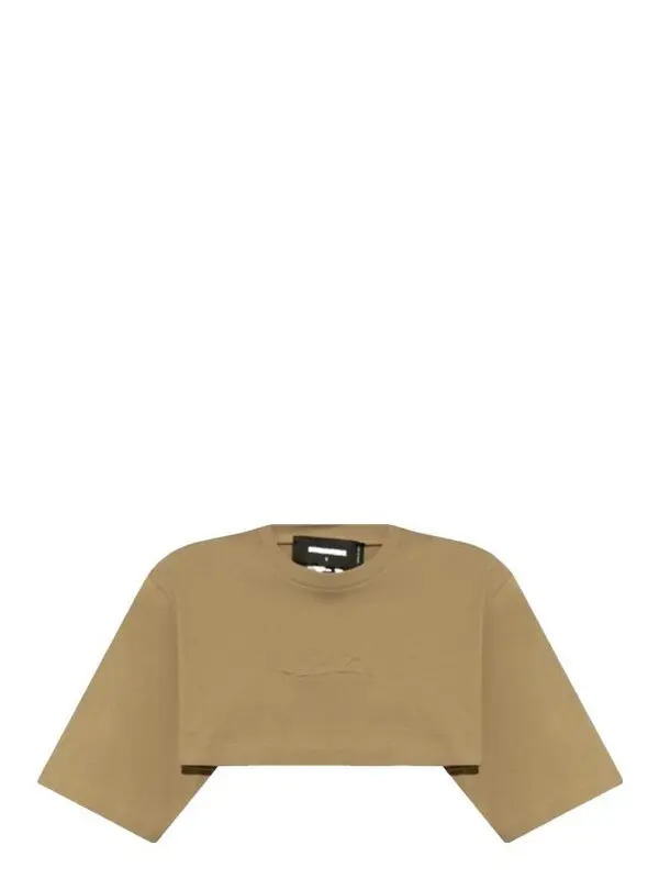 Dsquared2 Logo Embossed Cropped T-shirt - Beige