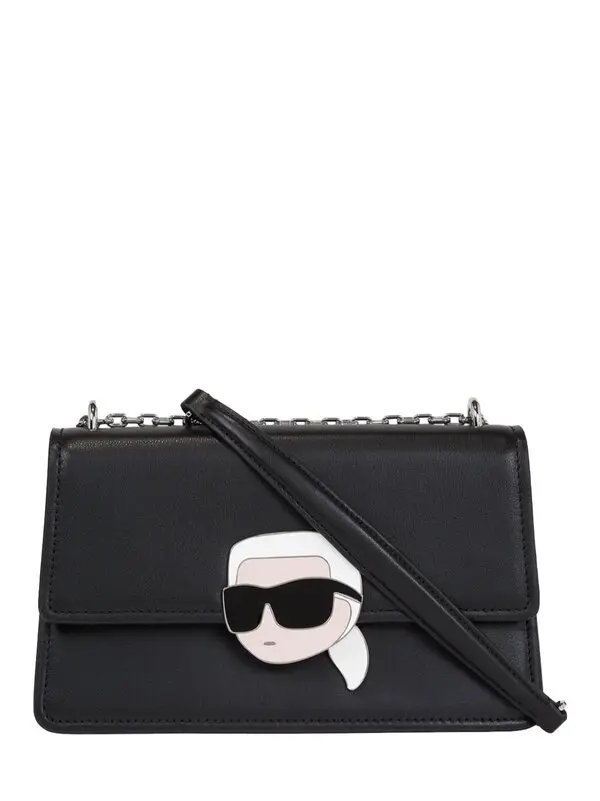 Karl Lagerfeld Ikonik Leather Shoulder Bag - Black