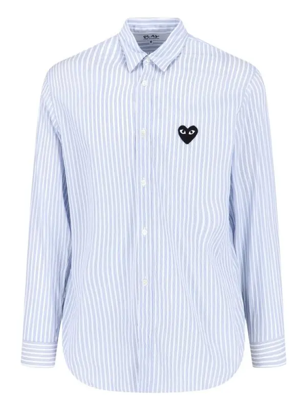 Play Comme Des Garcon Striped Shirt With Heart Patch - Blue