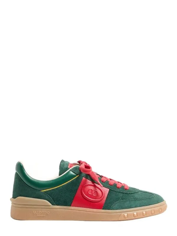 Valentino Garavani Upvillage Low Top Trainers In Split Leather And Calfskin Nappa Leather - Green/rosso Red