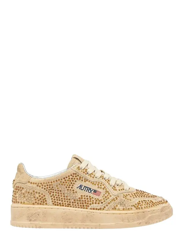 AUTRY Crystal Embellished Suede Sneakers - Nude