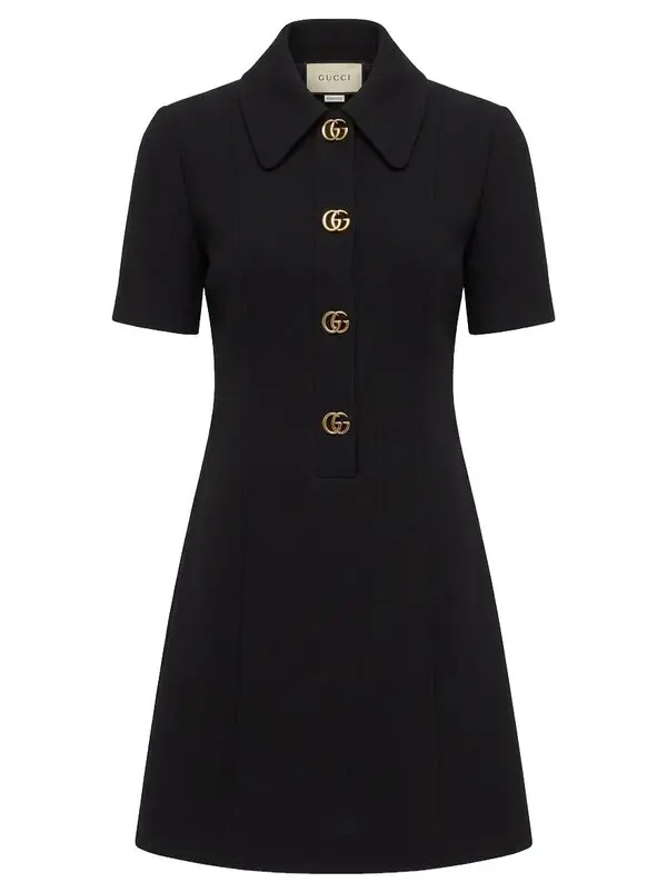 Gucci Collared Short-sleeve Dress With Double G Buttons - Black
