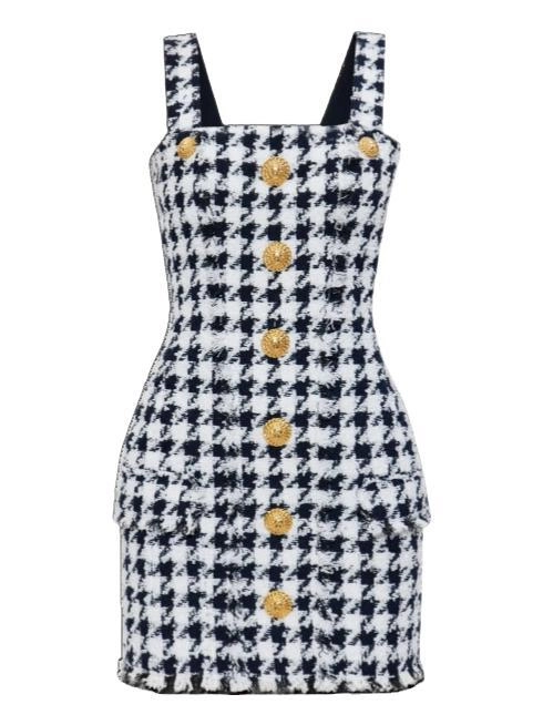 Balmain Houndstooth Button Detailed Tweed Mini Dress - Black