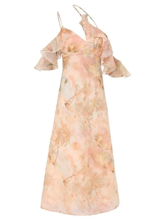 Zimmermann Illuminate Ruffled Midi Dress - Nude