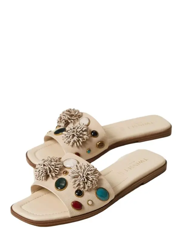 TWINSET Embellished Floral Slides - Nude