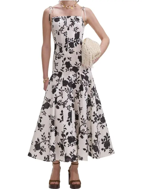 SELF-PORTRAIT Sleeveless Floral Print Square Neck Dress - Multicolor