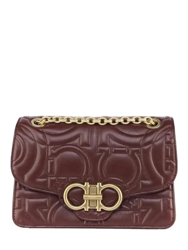FERRAGAMO Large Gancini Embossed Shoulder Bag - Red
