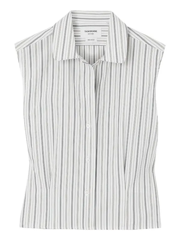 Thom Browne Sleeveless Striped Poplin Shirt - Medium Gray