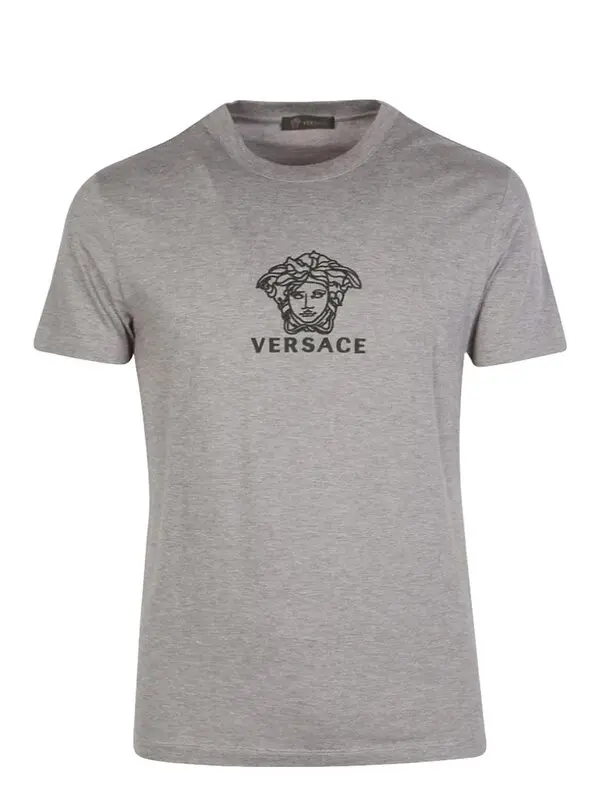 Versace Logo Logo T-shirt With Round Neck - Gray