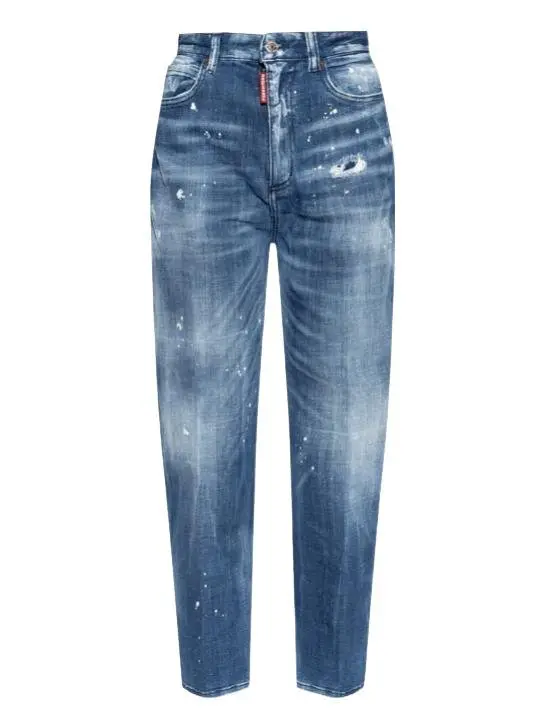 Dsquared2 Distressed Paint Splatter Tapered Leg Jeans - Blue