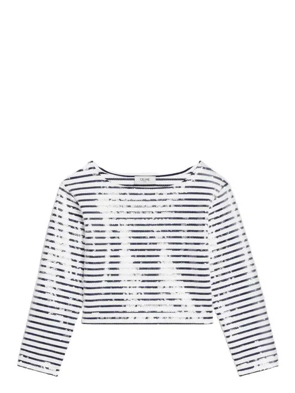 Celine Embroidered Marinière In Striped Cotton Jersey - White/navy Blue