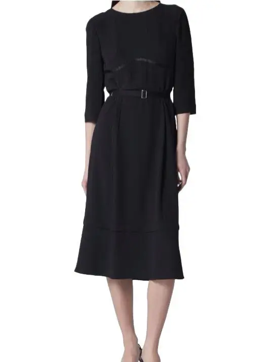 Prada Belted Waist Midi Dress - Black
