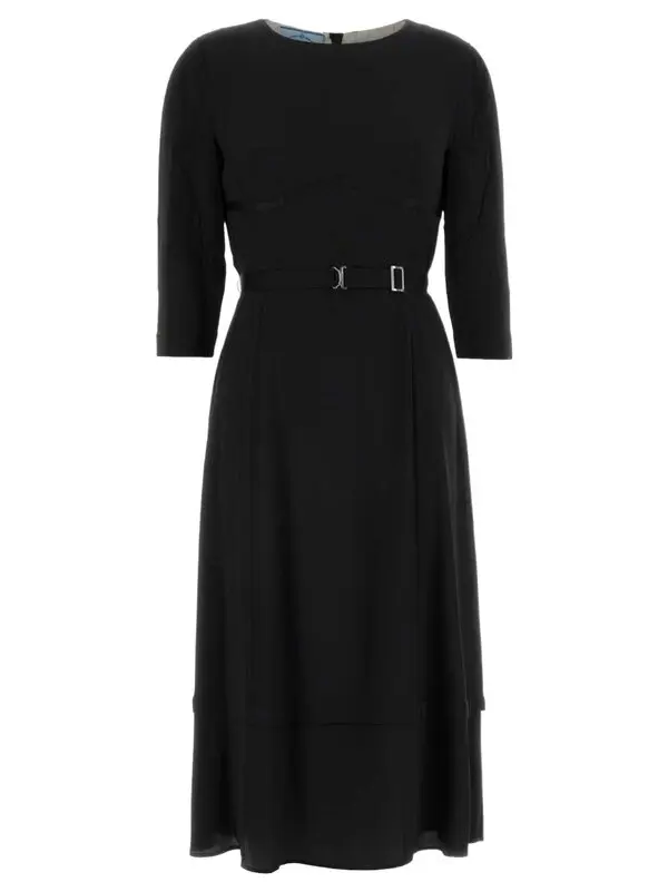 Prada Belted Waist Midi Dress - Black
