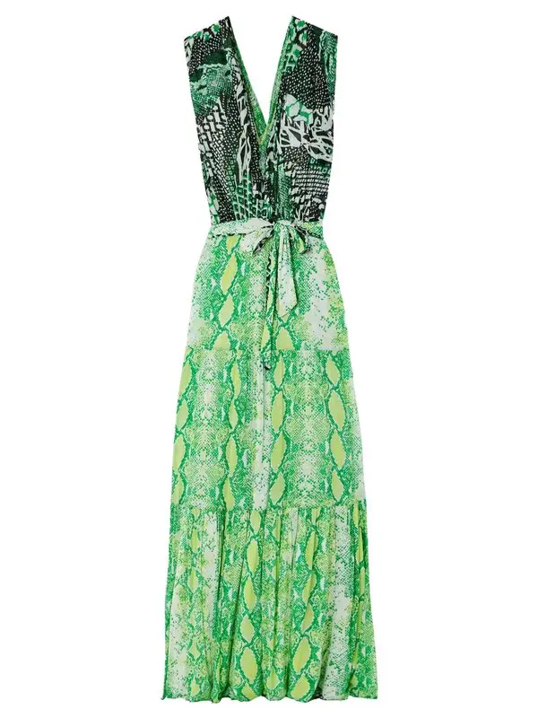 Diane Von Furstenberg Asymmetrical Printed Maxi Wrap Dress - Green