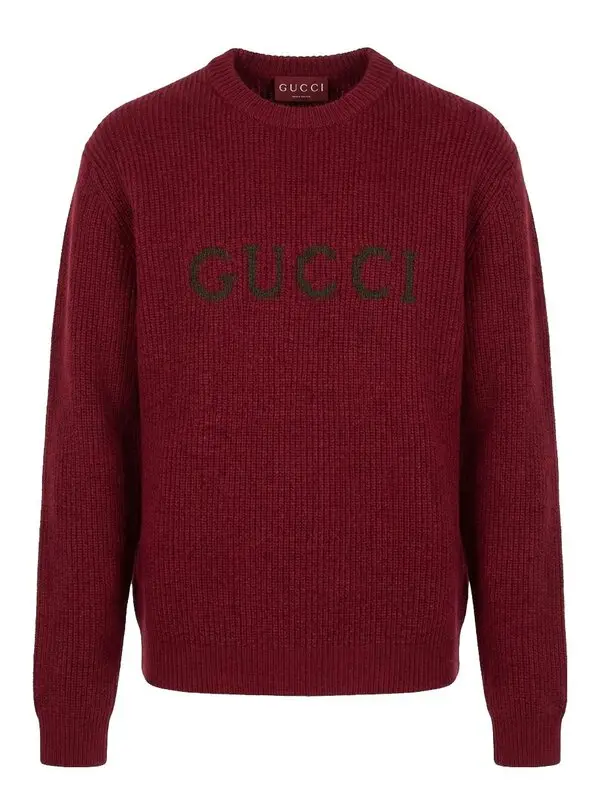 Gucci Wool Cashmere Rib Knit Sweater - Red