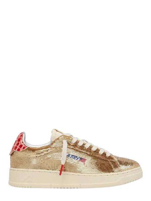 AUTRY Sequin Embellished Lace-up Sneakers - Nude