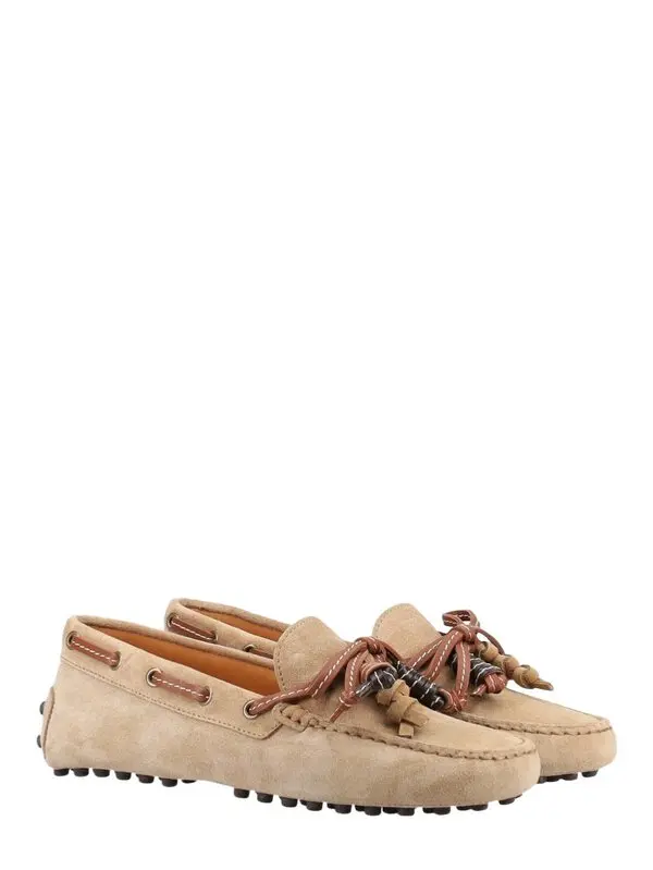 TOD'S Suede Driving Flats With Bow Detailing - Beige