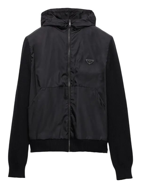 Prada Logo Plaque Zip-up Hoodie - Black