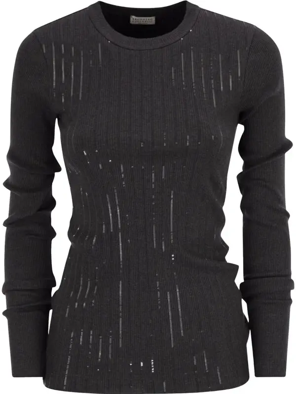 Brunello Cucinelli Long Sleeve Embroidered T-shirt - Black