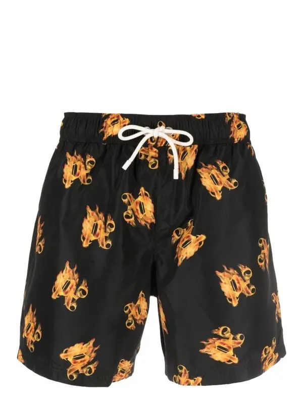 Palm Angels Burning Monogram Printed Swim Shorts - Black