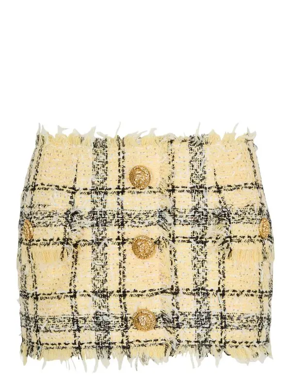 Balmain Glitter Tweed Mini Skirt With Lion Head Buttons - Yellow