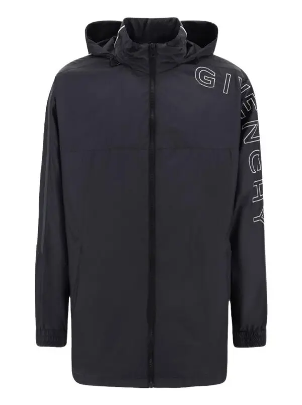Givenchy Logo Embroidered Hooded Zip-up Jacket - Black