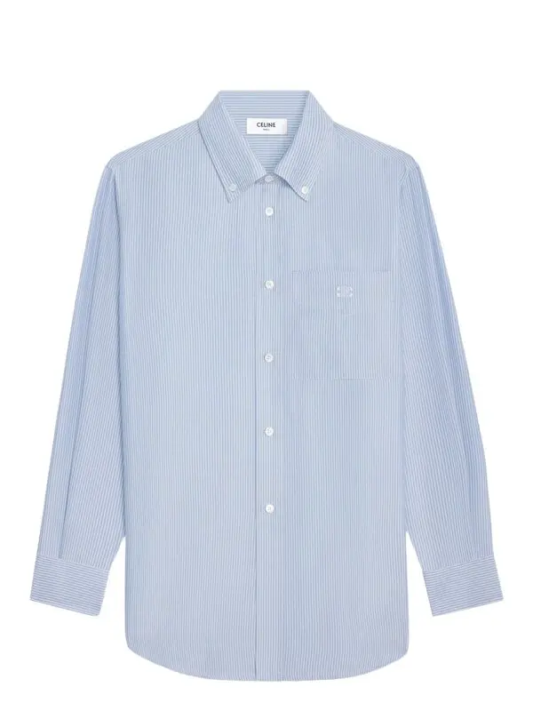 Celine Striped Silk Tomboy Shirt - Blue
