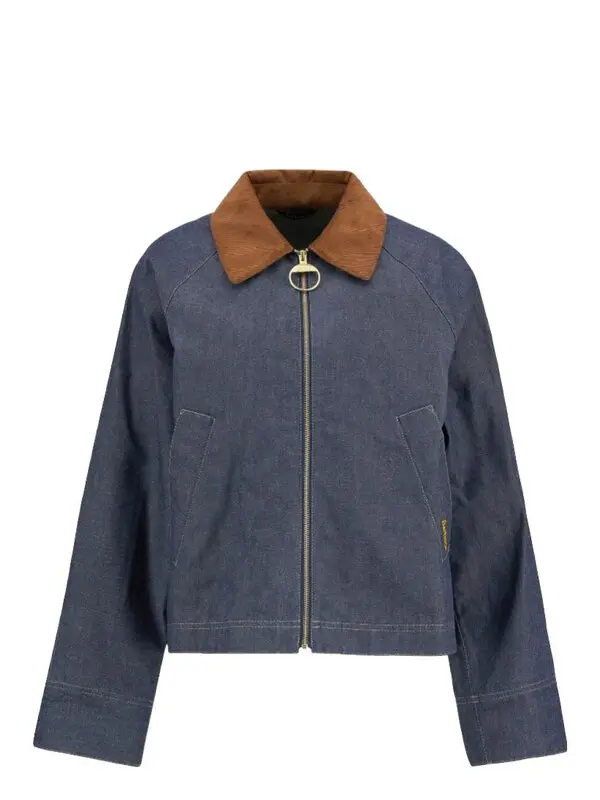 Barbour Zip Up Denim Jacket With Spread Collar - Indigo
