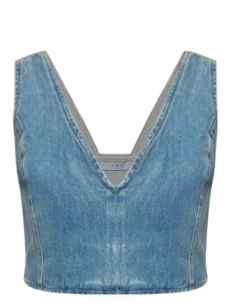 IRO PARIS Sleeveless V-neck Denim Top - White